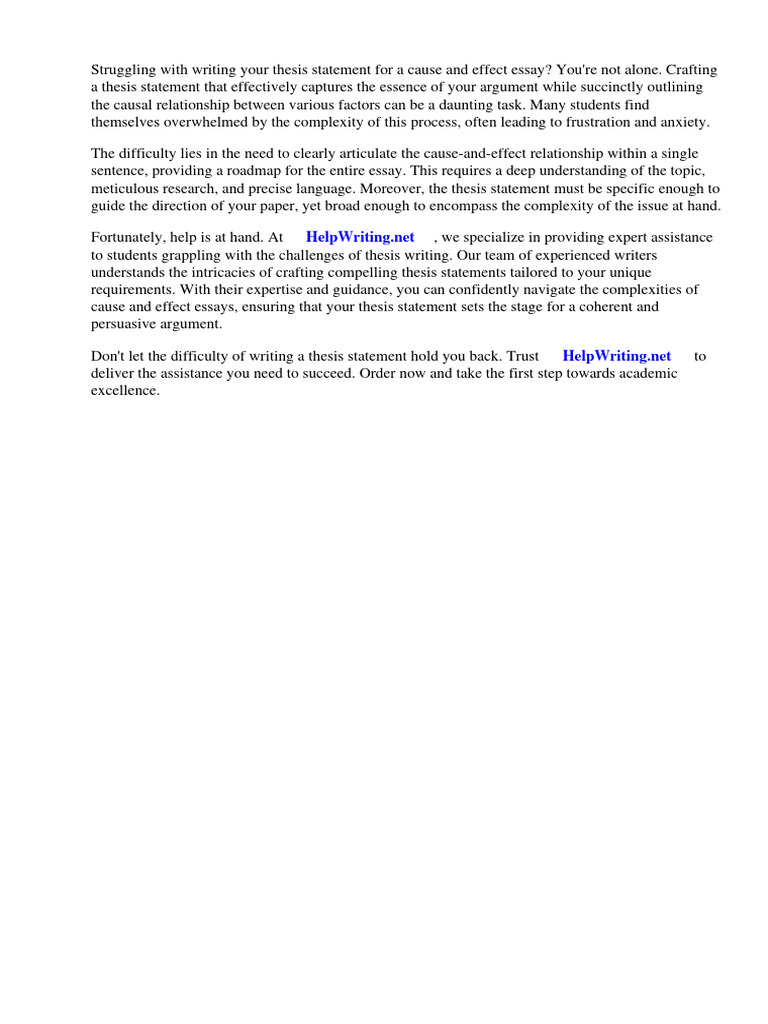 Example Thesis Statement For Cause and Effect | PDF | Essays | Causality