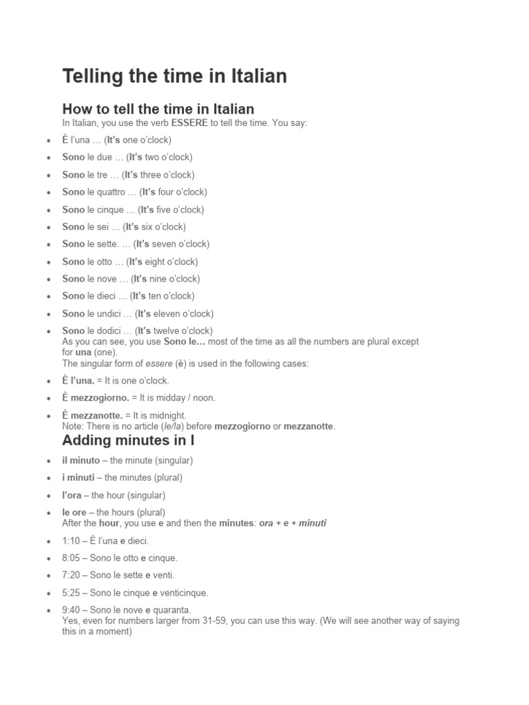 Telling The Time in Italian | PDF