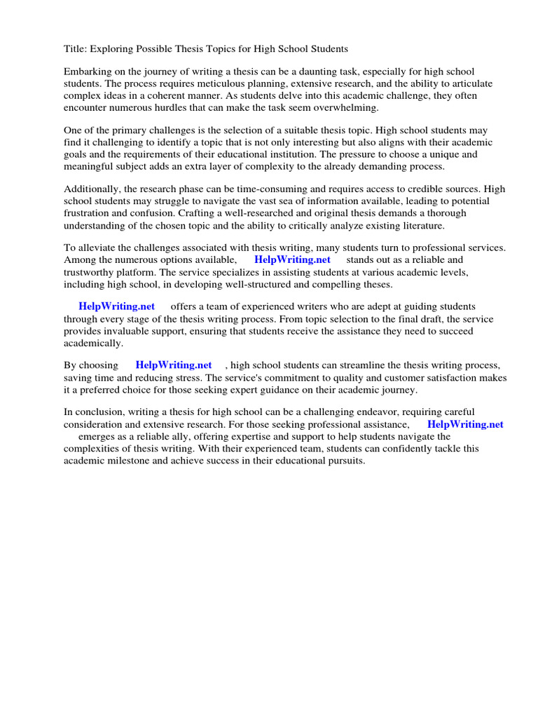 Possible Thesis Topics For High School Students | PDF | Essays | Thesis
