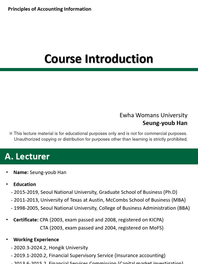 2024 - 1 Course Introduction (Principles of Accounting Information) | PDF | Accounting ...