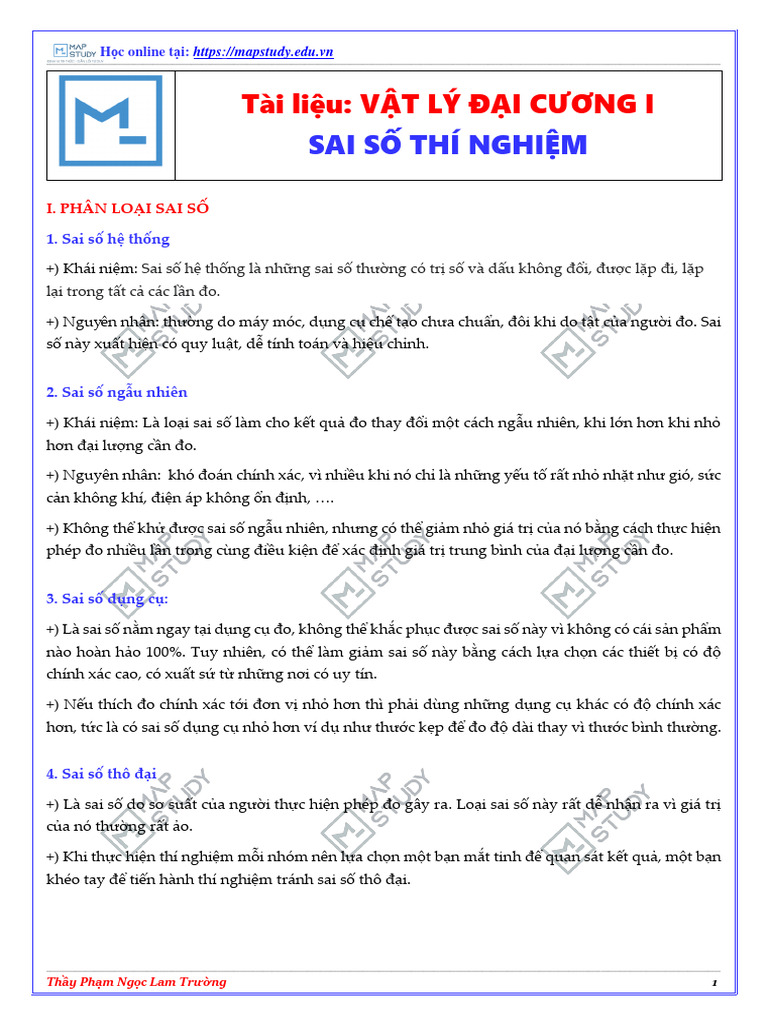 (VLDC) Tài liệu sai số thí nghiệm - Thầy Lam Trường | PDF