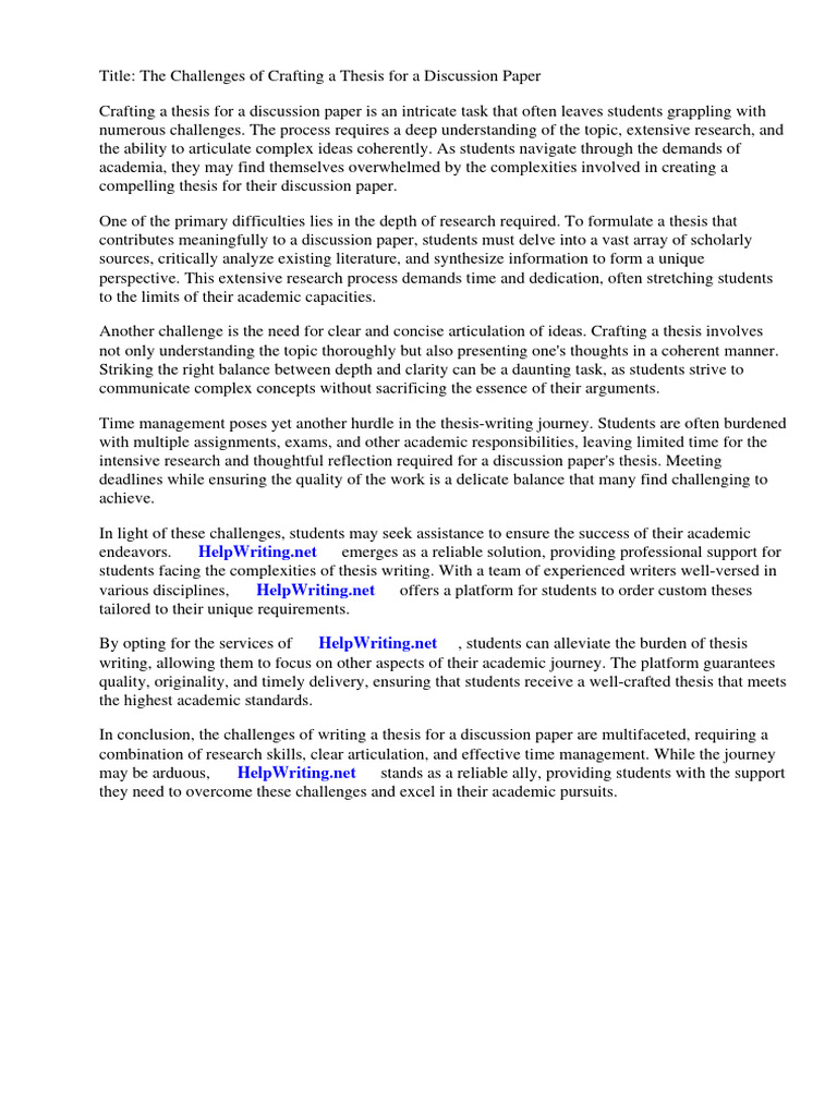 How To Write A Thesis For A Discussion Paper | PDF
