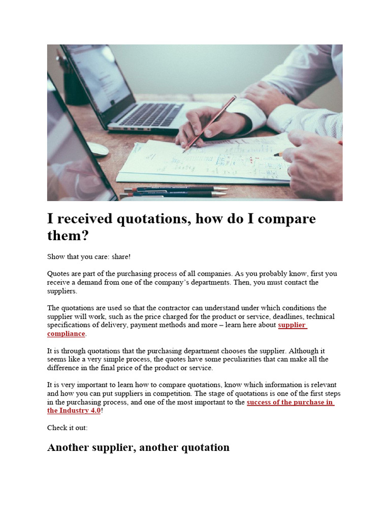 I Received Quotations, How Do I Compare Them. Question Mark. | PDF ...