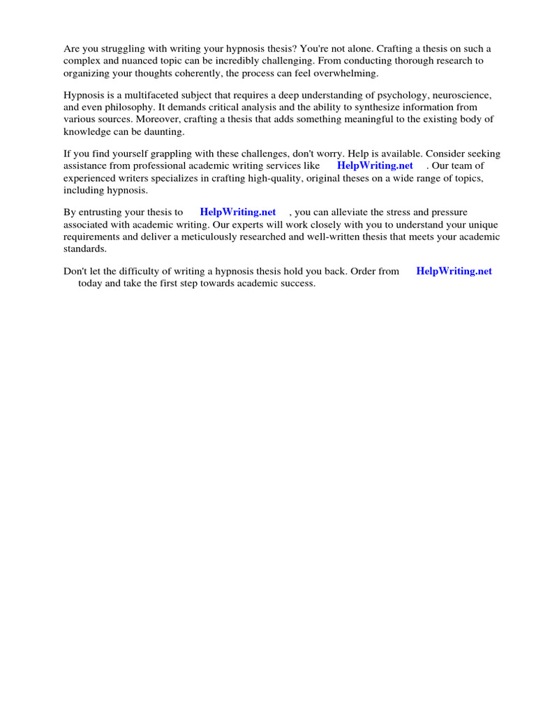 Hypnosis Thesis | PDF | Hypnosis | Psychotherapy