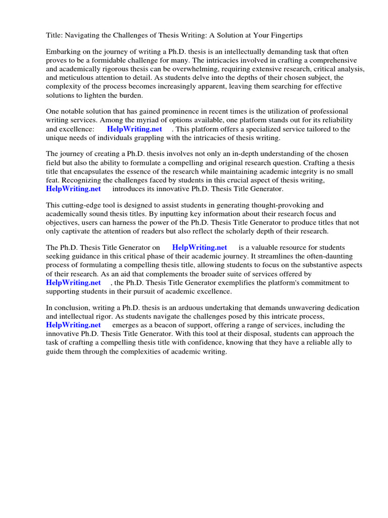 Phd Thesis Title Generator | PDF