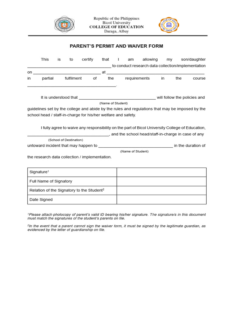 Parents Permit and Waiver Form | PDF
