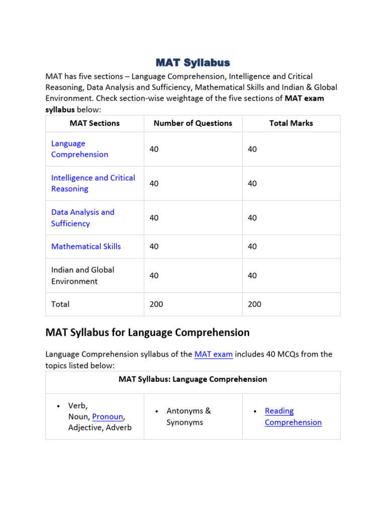 MAT Syllabus | PDF