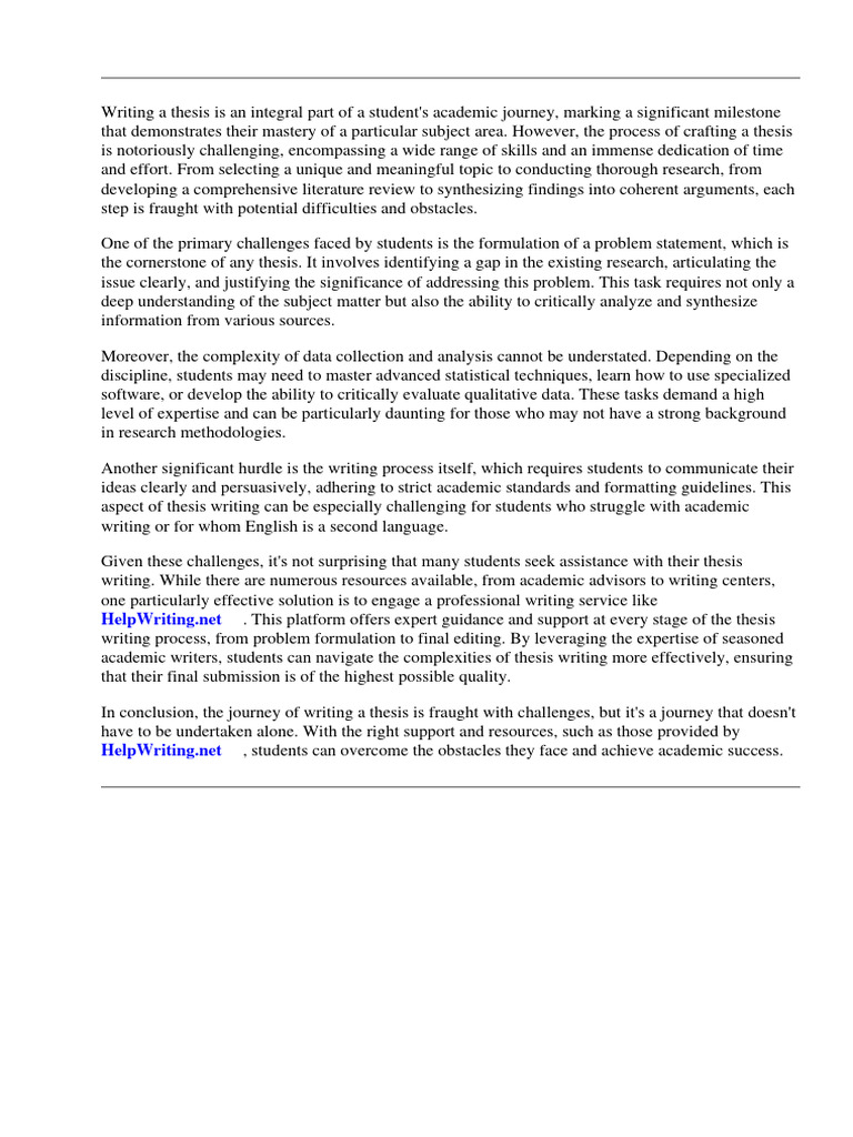 Problem and Its Setting Thesis Sample | PDF | Thesis | Experience