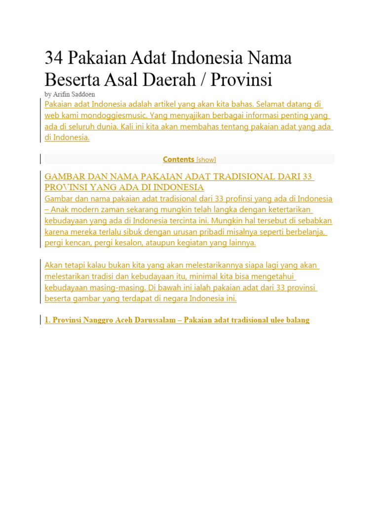 34 Pakaian Adat Indonesia Nama Beserta Asal Daerah | PDF