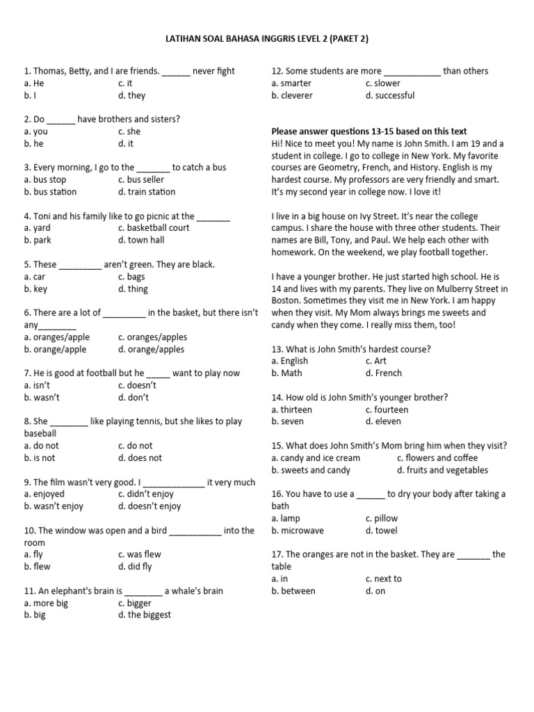 Latihan Soal Bahasa Inggris Level 2 | PDF