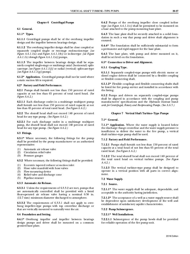 NFPA 20-2016 - Centrifugal Pump | PDF
