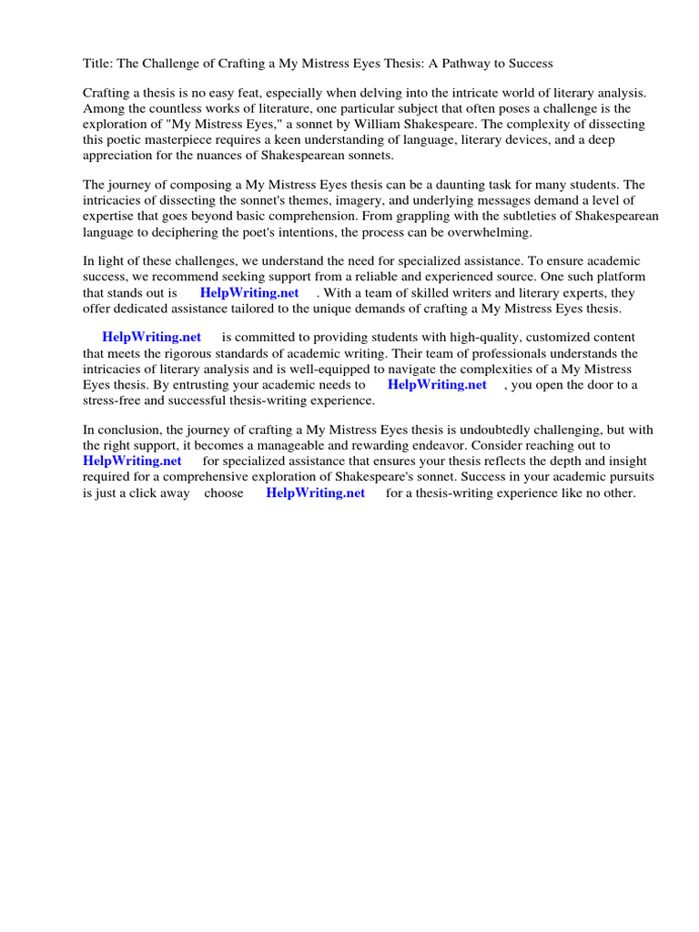 My Mistress Eyes Thesis Writing Guide | PDF | Literary Criticism | Poetry