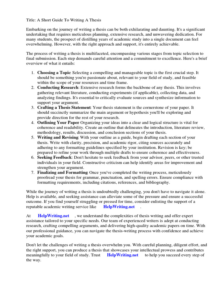 A Short Guide To Writing A Thesis | Download Free PDF | Essays | Thesis