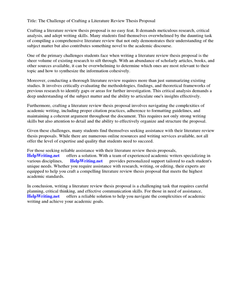Sample Literature Review Thesis Proposal | PDF | Thesis | Citation