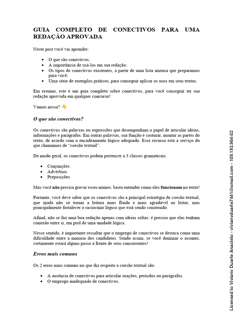 Guia Completo De Conectivos Para Uma Redação Aprovada Pdf