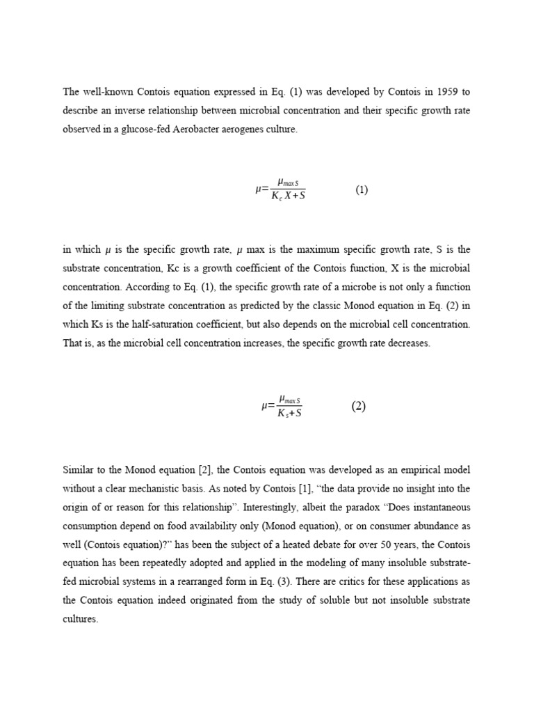 Contois Equation in Microbial Growth Models | PDF