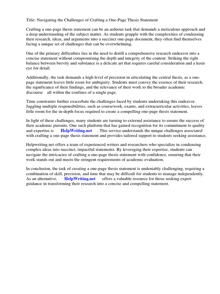 One Page Thesis Statement | PDF | Essays | Thesis