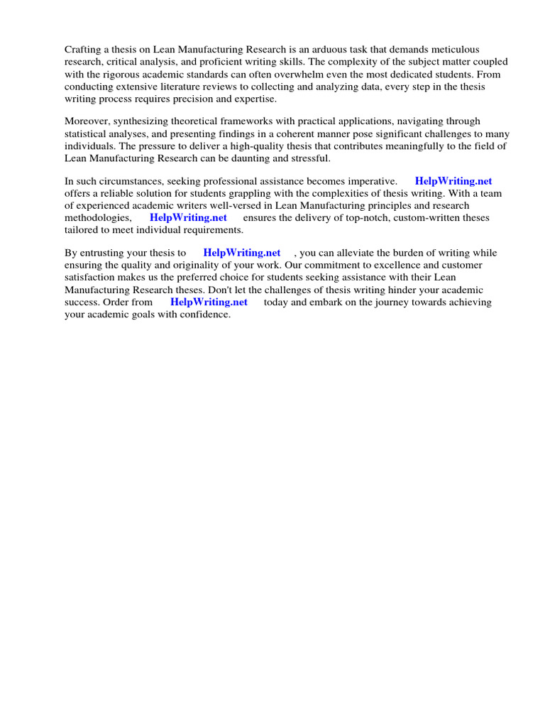 Lean Manufacturing Research Thesis | PDF | Lean Manufacturing | Six Sigma Lean Manufacturing Research Thesis | PDF | Lean Manufacturing | Six Sigma