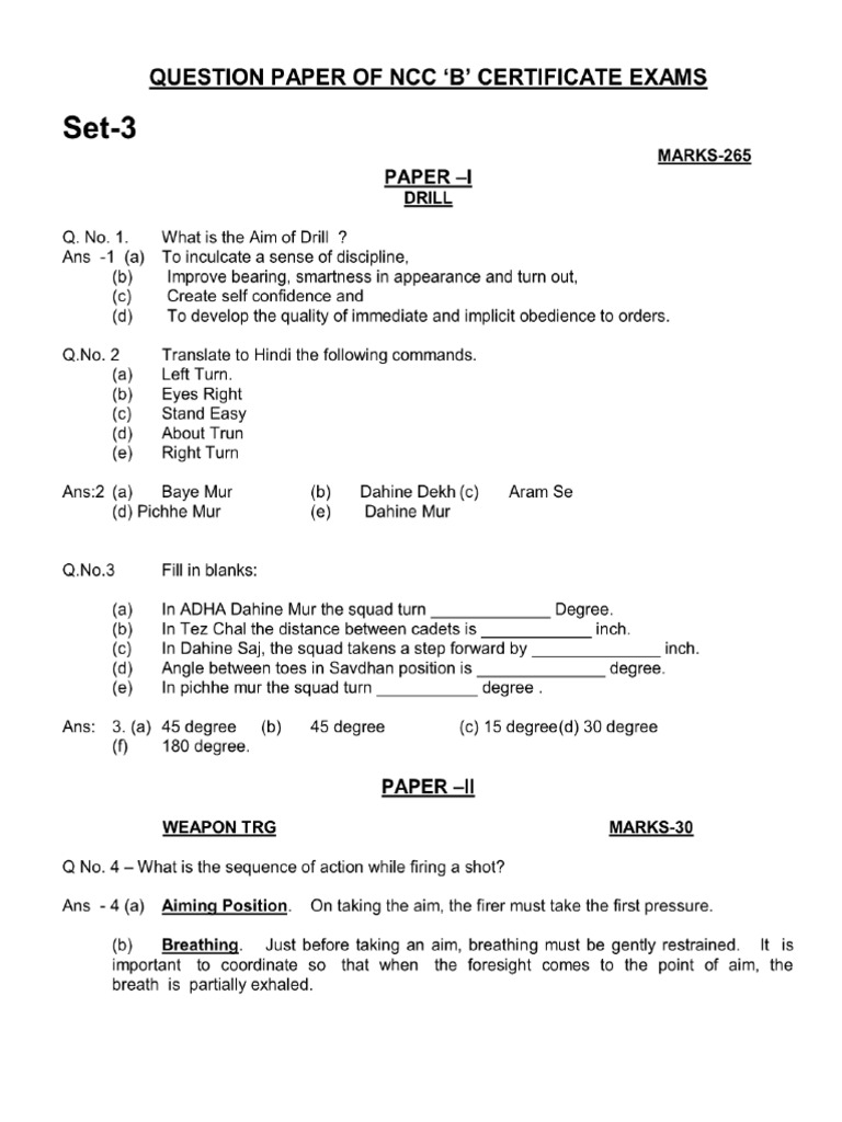 NCC B Certificate Question Paper | PDF