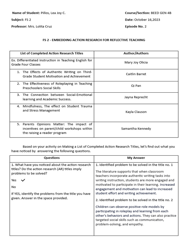 Action Research Titles for Reflective Teaching | PDF | Career & Growth