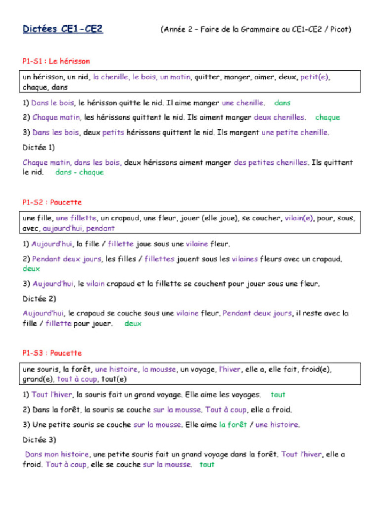 Dictée CE1 CE2 | PDF