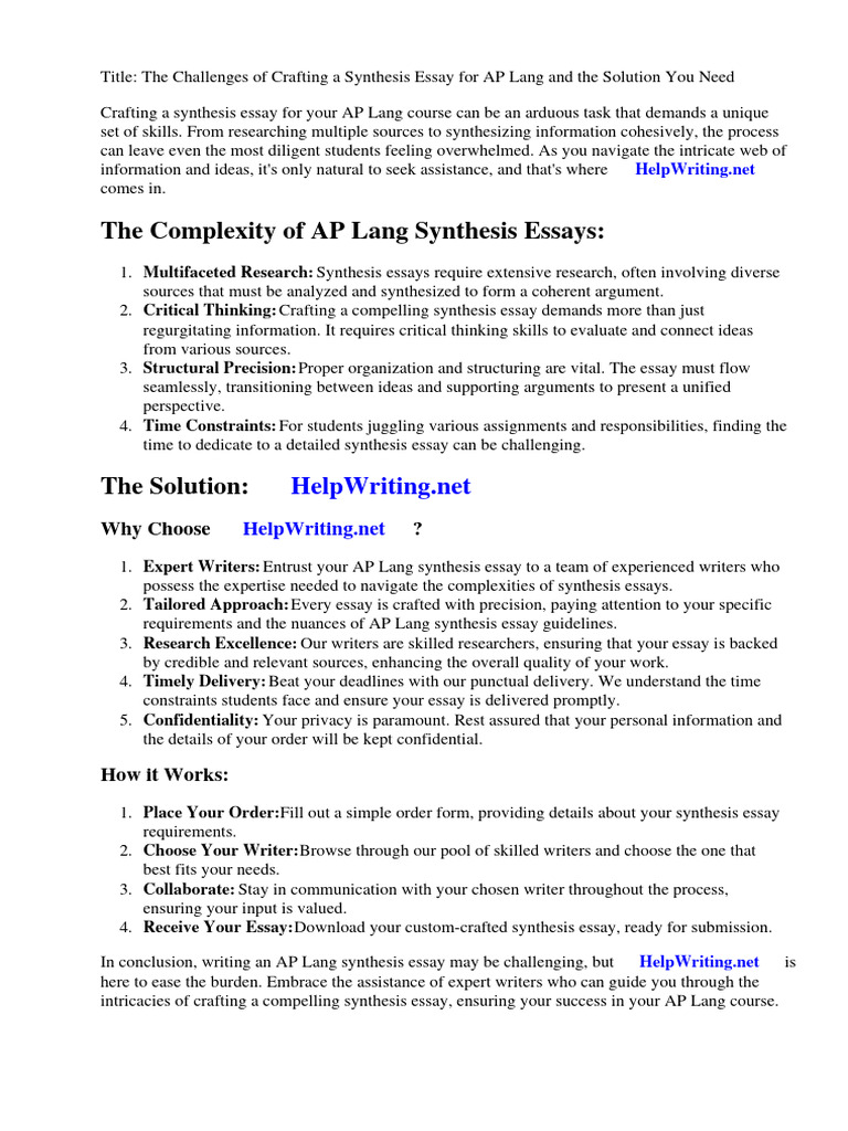 AP Lang Synthesis Essay Help | PDF