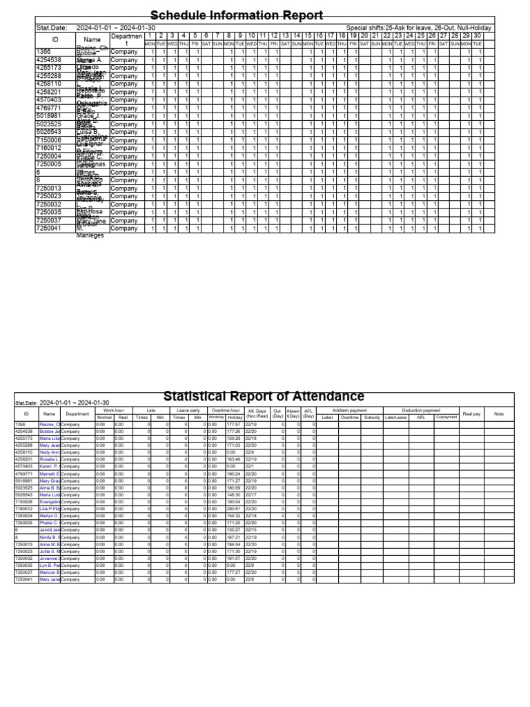 January 2024 Attendance Report | PDF | Working Time