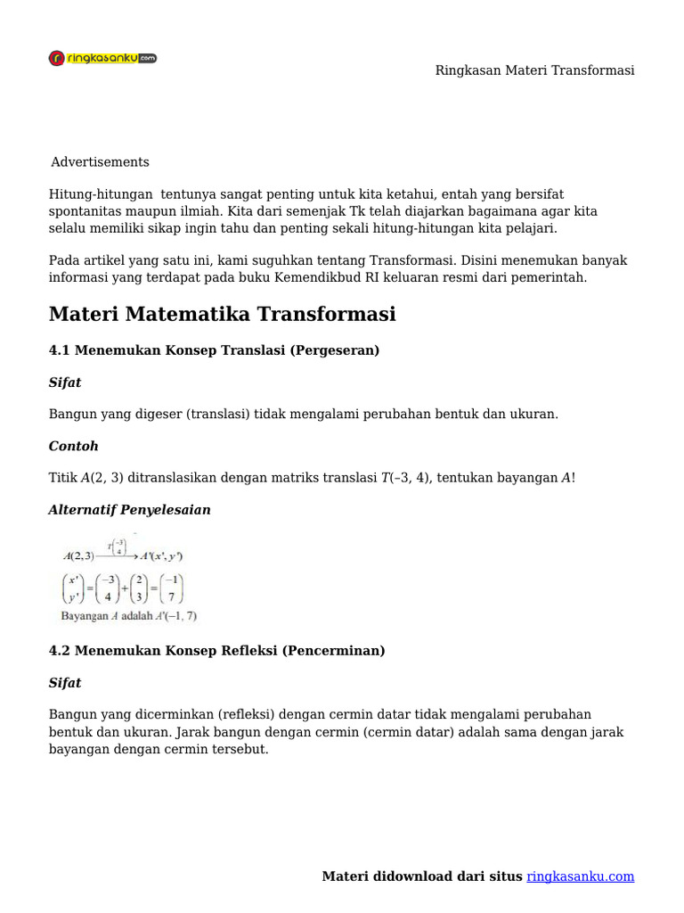 Ringkasan Materi Transformasi | PDF | Metode & Bahan Ajar | Komputer
