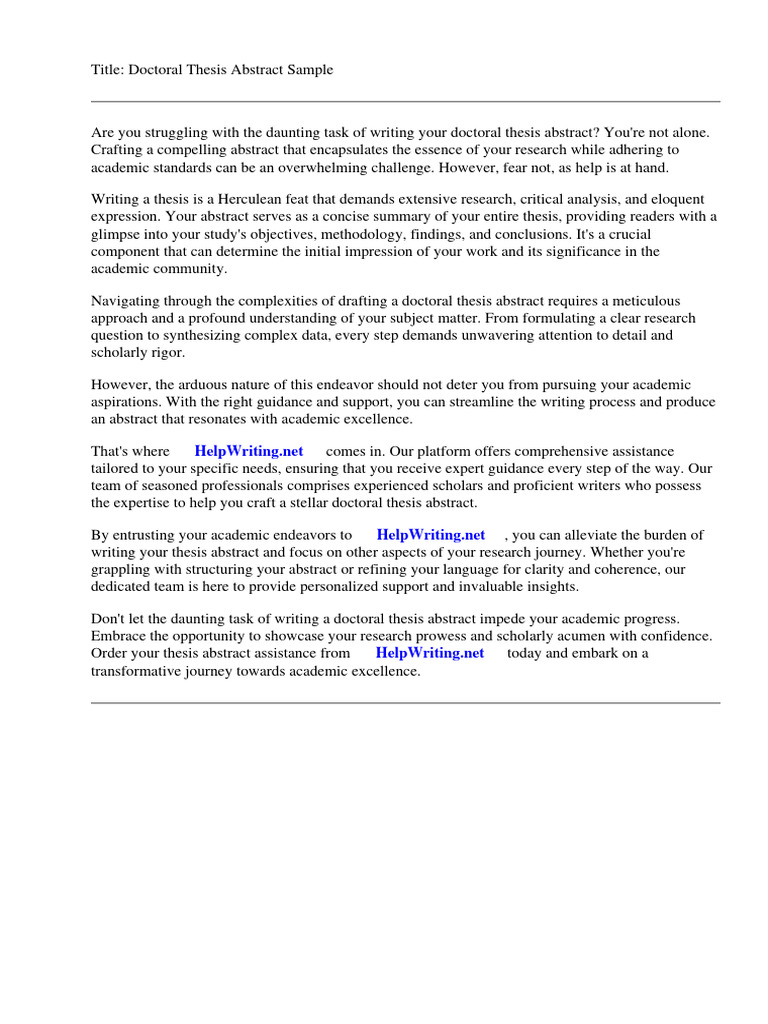 Doctoral Thesis Abstract Sample | PDF | Thesis | Abstract (Summary)