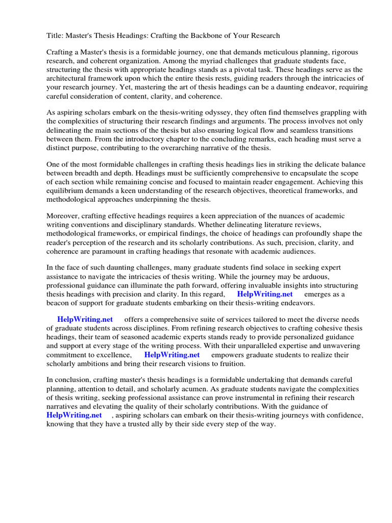 Masters Thesis Headings | PDF | Thesis | Methodology