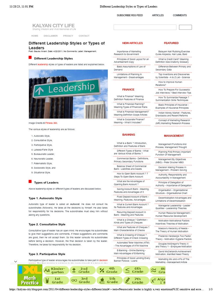 Different Leadership Styles or Types of Leaders | PDF | Leadership | Banks