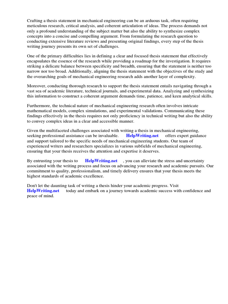 Thesis Statement Mechanical Engineering | PDF