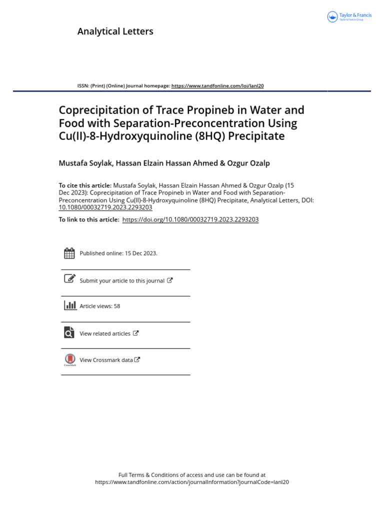 Coprecipitation Of Trace Propineb In Water And Food With Separation