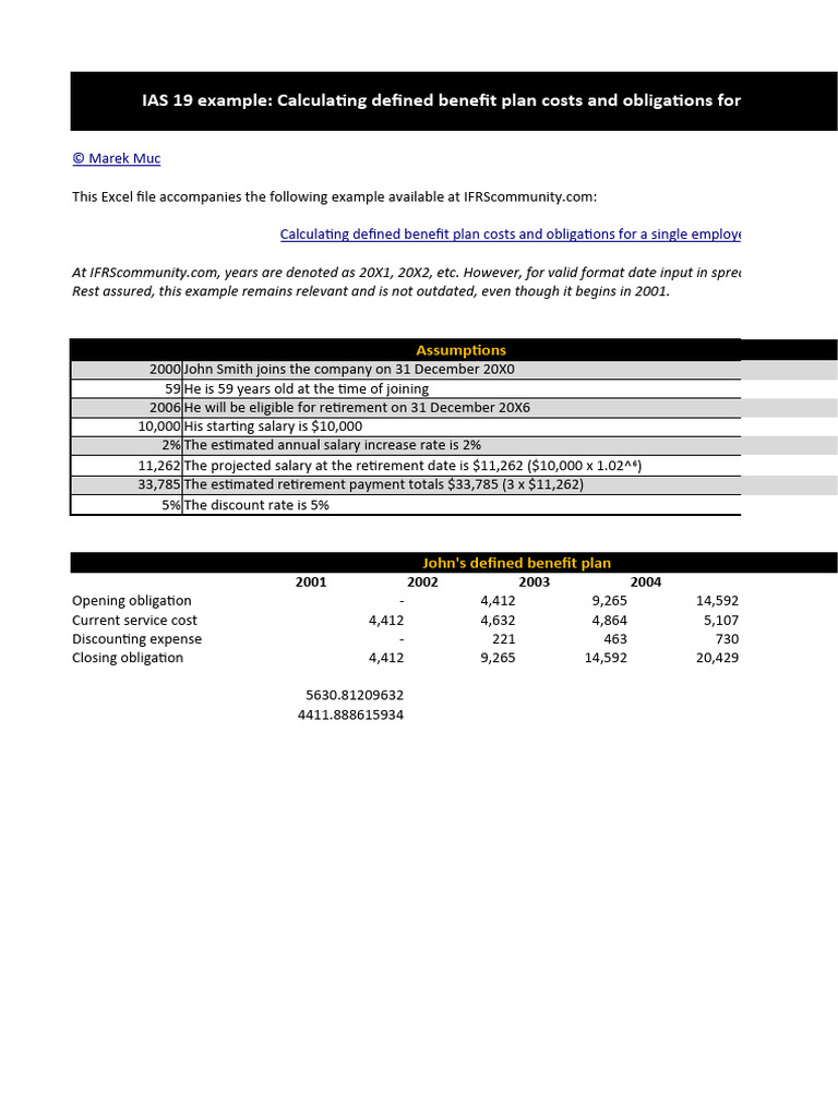 Ias 19 Example Simple Calculation of Defined Benefit Plan | PDF