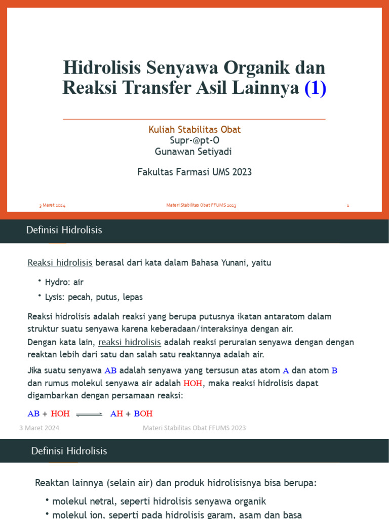 Hidrolisis Senyawa Organik Dan Reaksi Transfer Asil Lainnya-1 | PDF