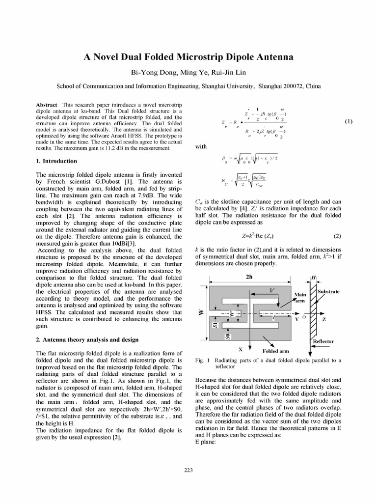 Folded Microstrip Dipole Antenna | PDF | Antenna (Radio) | Electrodynamics