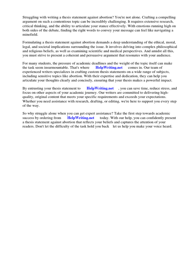 Examples of Thesis Statement Against Abortion | PDF