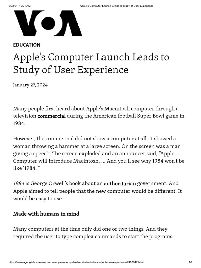 Apple's Computer Launch Leads To Study of User Experience | PDF | Apple Inc. | User Experience