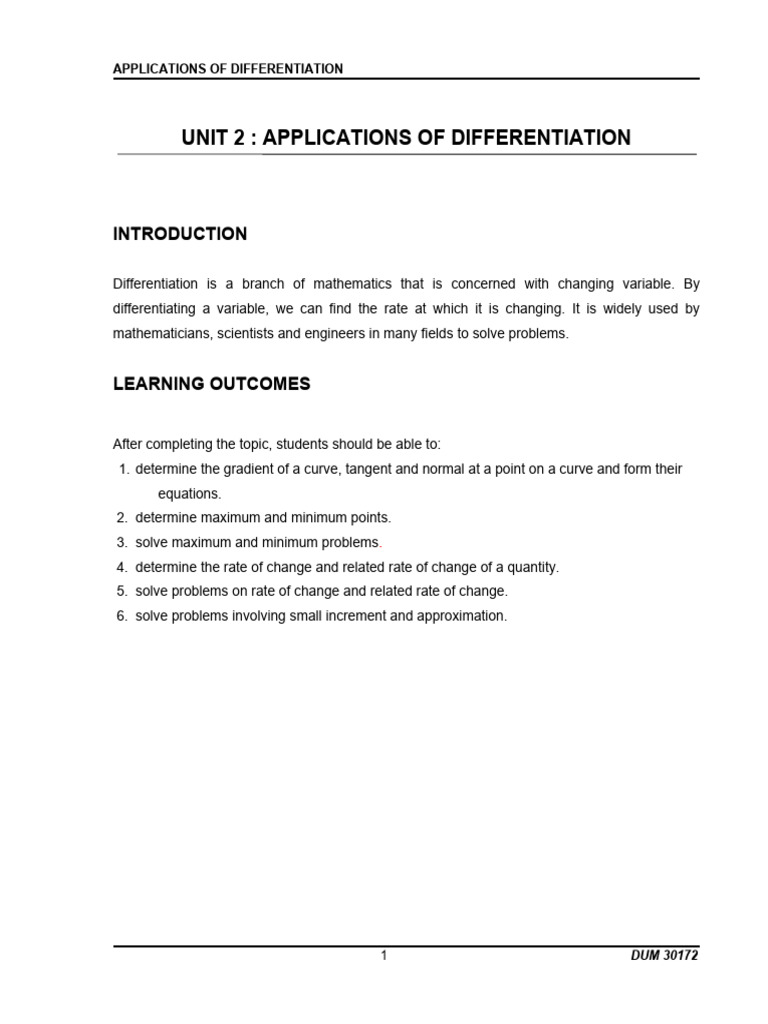 Unit 2 Application of Differentiation | Download Free PDF | Tangent ...