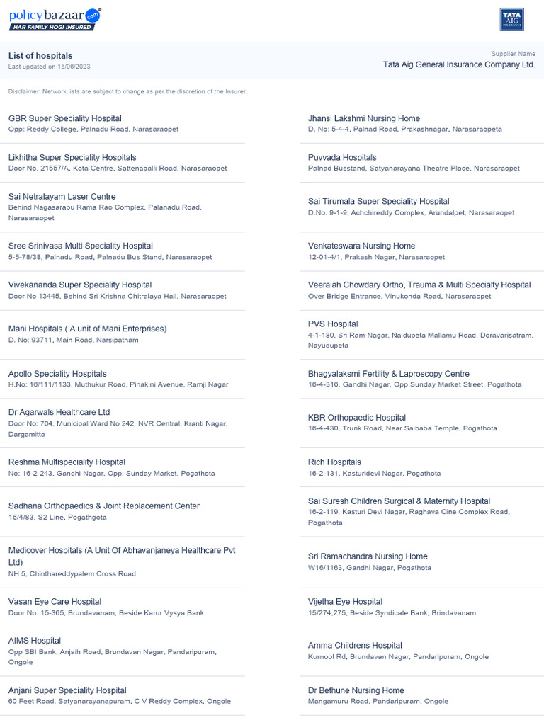 Tata AIG | Download Free PDF | Hospital