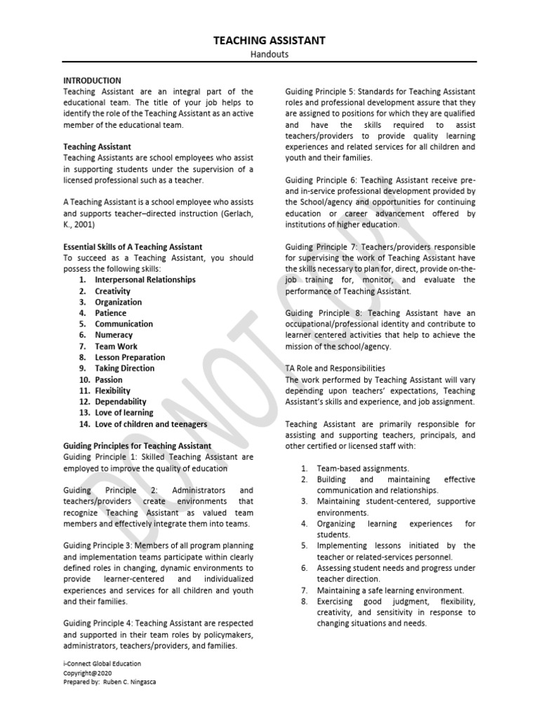 Teaching Assistant Handout | PDF | Teachers | Cognition