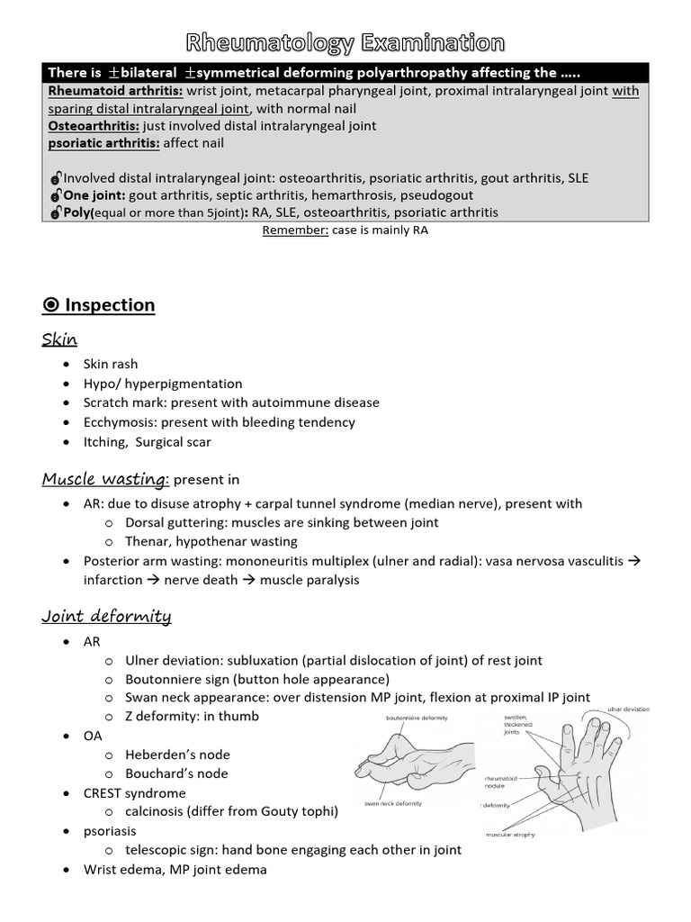 Rheumatology Examination | PDF | Rheumatoid Arthritis | Hand