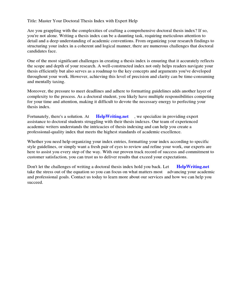 Doctoral Thesis Index | PDF