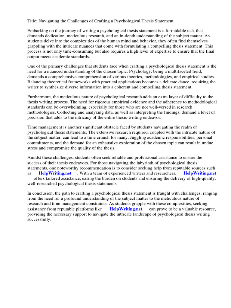 Psychological Thesis Statement | PDF | Thesis | Essays