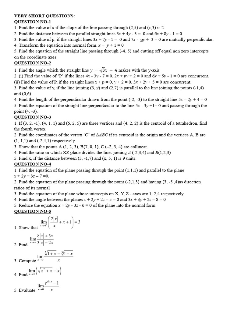 Inter IB Important Questions | PDF | Line (Geometry) | Triangle