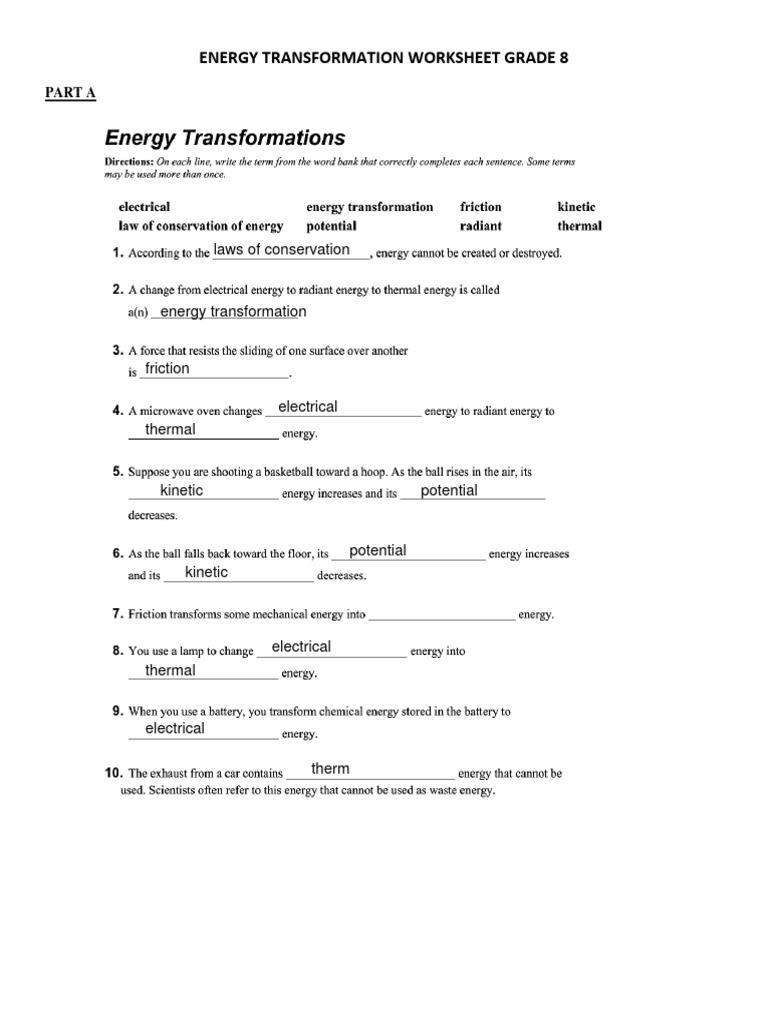 Energy Transformation Worksheet | PDF | Teaching Methods & Materials ...