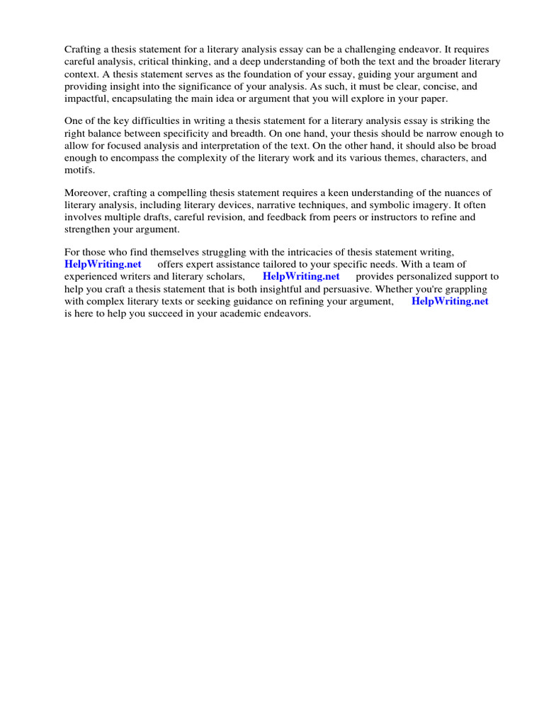 Thesis Statement Examples For Literary Analysis Essays | PDF | Essays ...