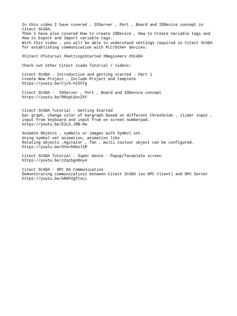 Citect SCADA Tutorial - Getting Started - Part 2 (Description) | PDF