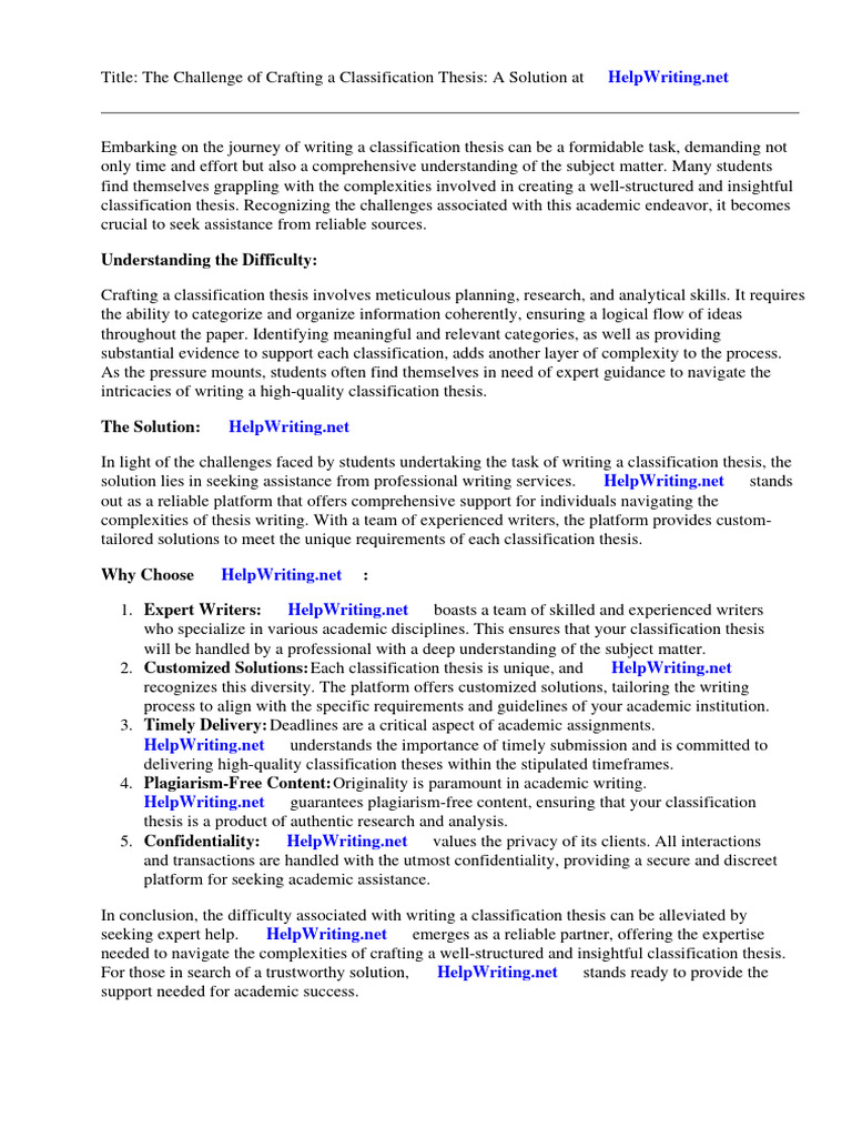Classification Thesis Example | PDF