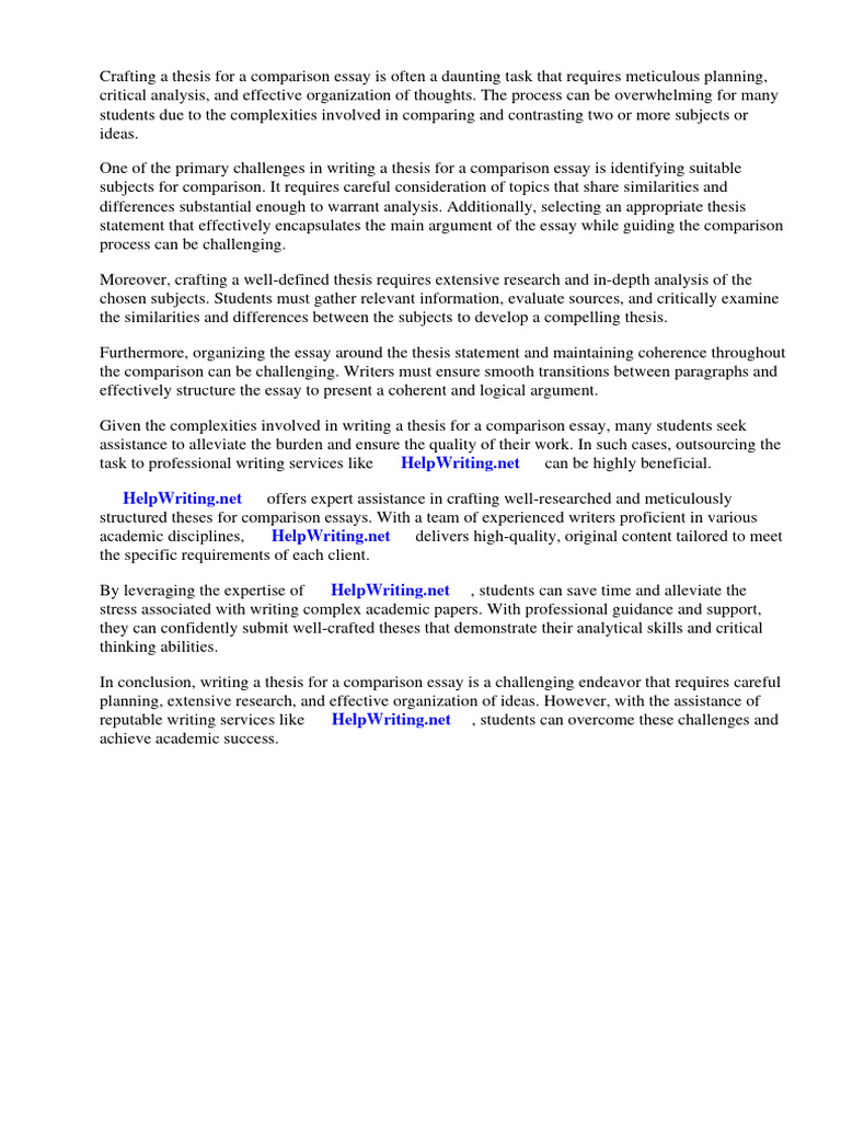 Sample Thesis For Comparison Essay | PDF | Essays | Thesis
